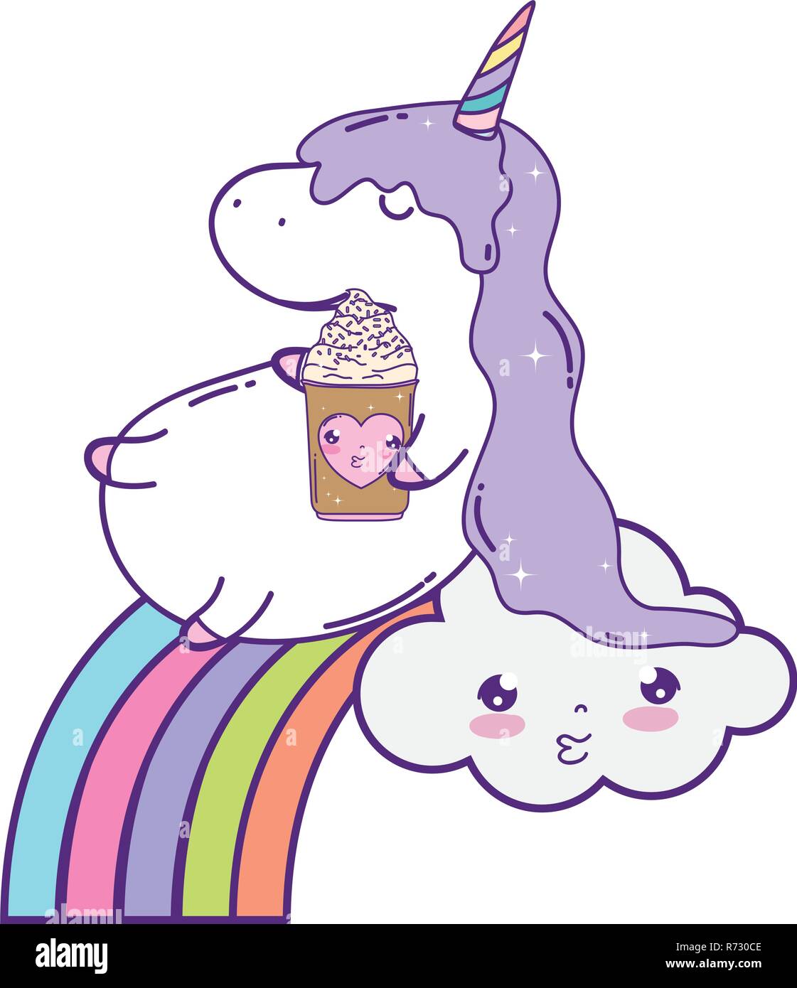 cute unicorn with clouds and rainbow kawaii Stock Vector Image & Art ...