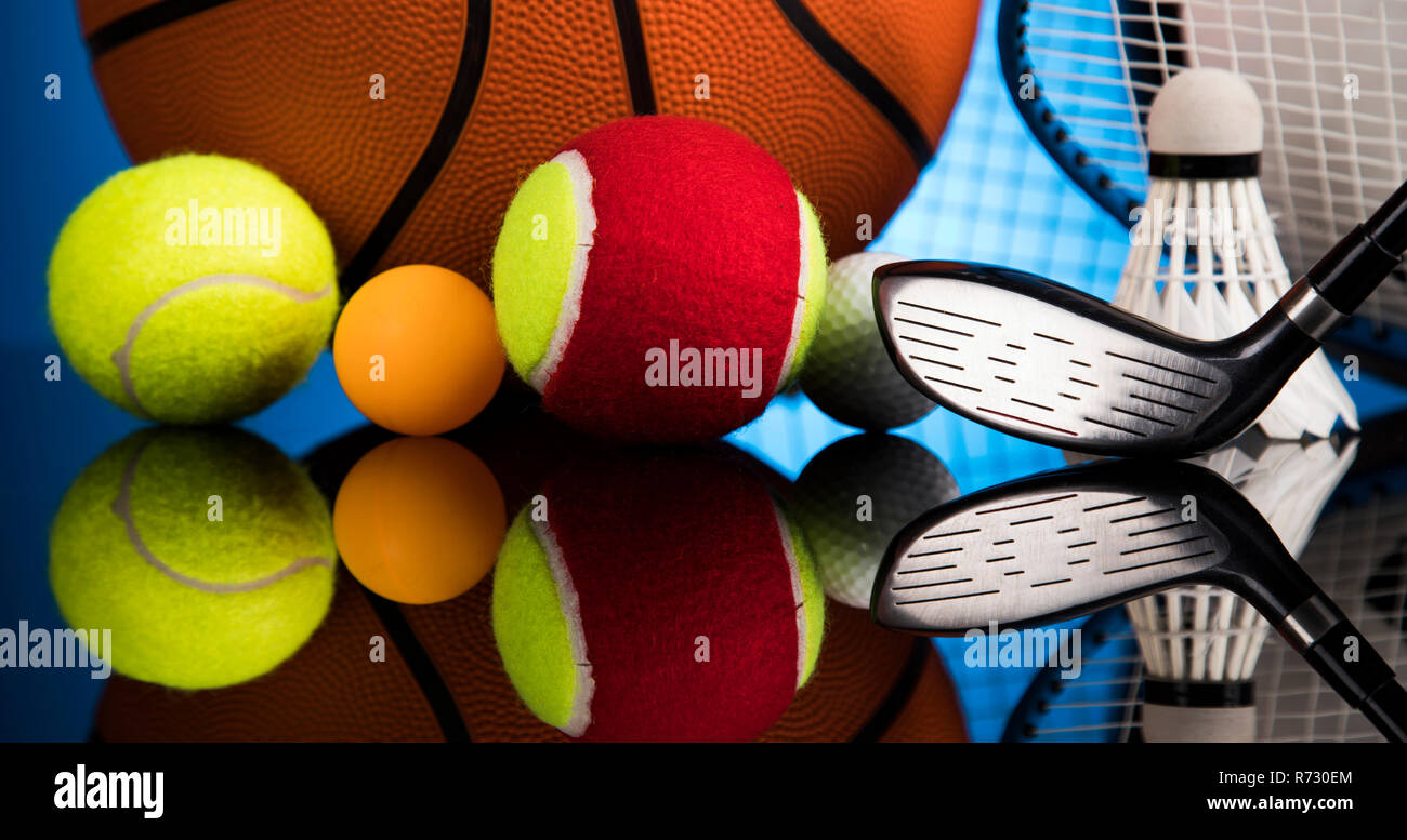 Group of sports equipment Stock Photo - Alamy