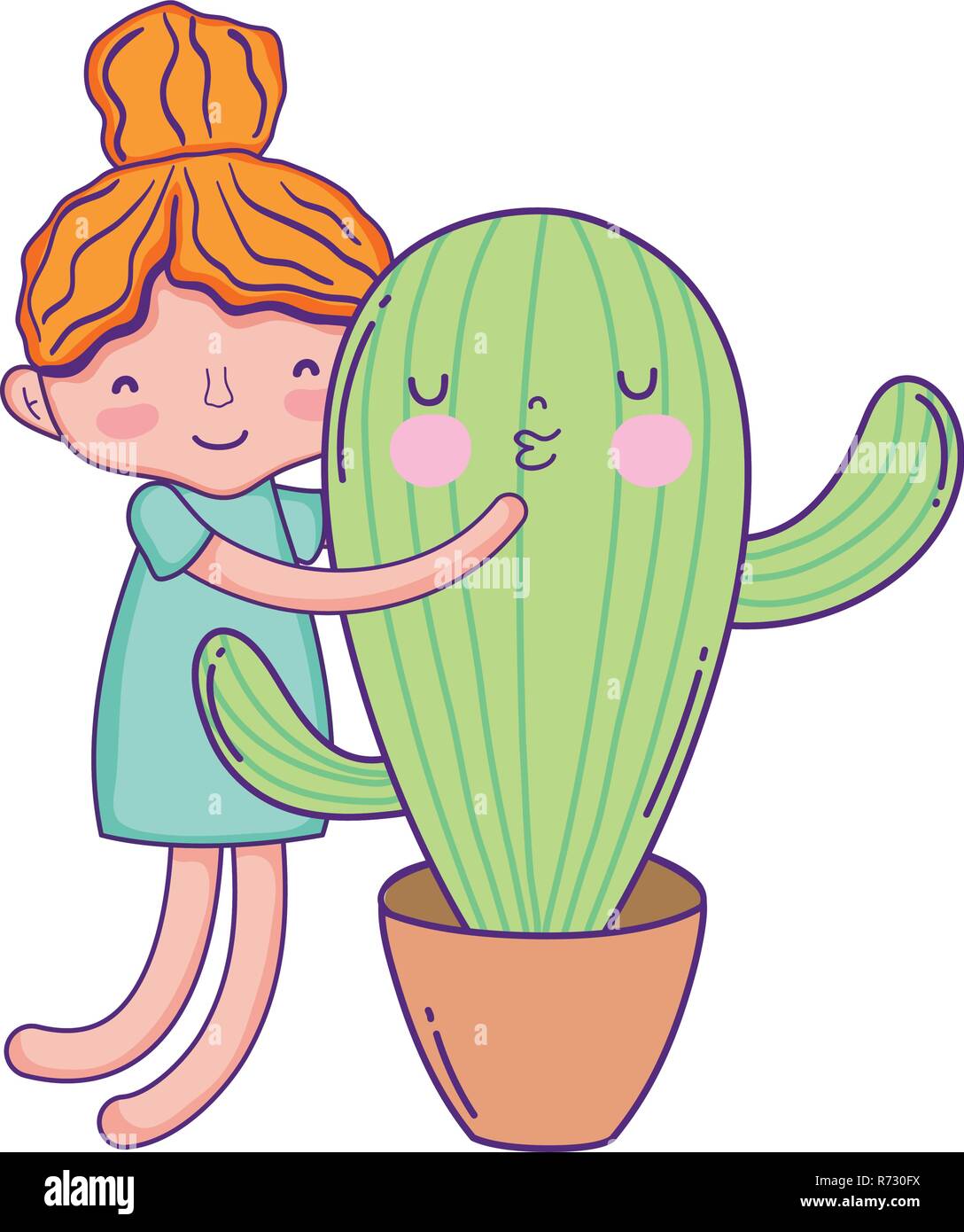 little girl with cactus kawaii character Stock Vector Image & Art - Alamy