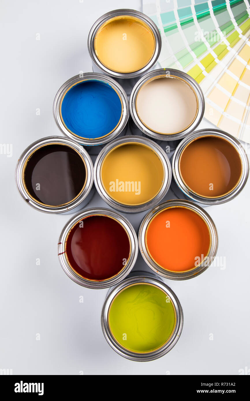 Colorful paint cans set Stock Photo - Alamy