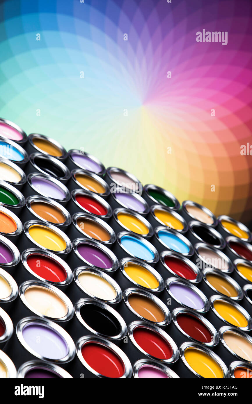 Colorful paint cans set Stock Photo - Alamy