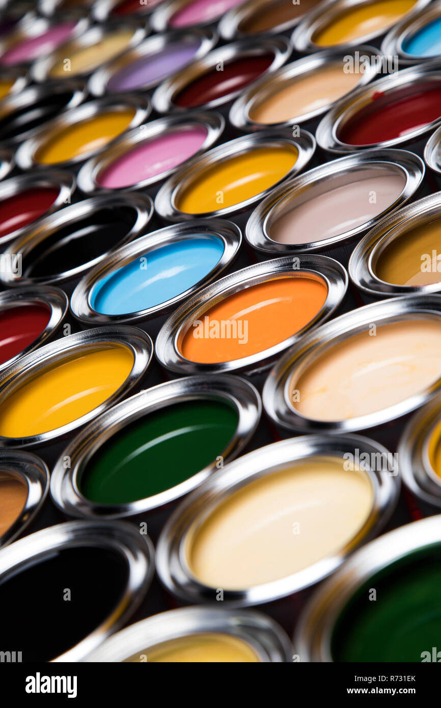 Colorful paint cans set Stock Photo - Alamy