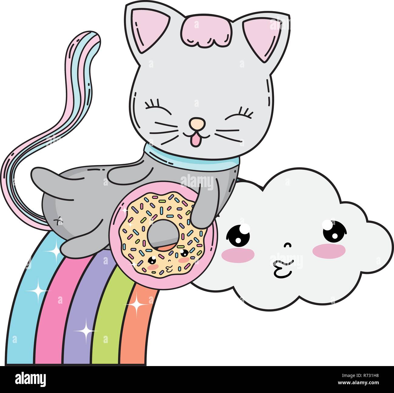cute cat with donut in rainbow Stock Vector Image & Art - Alamy