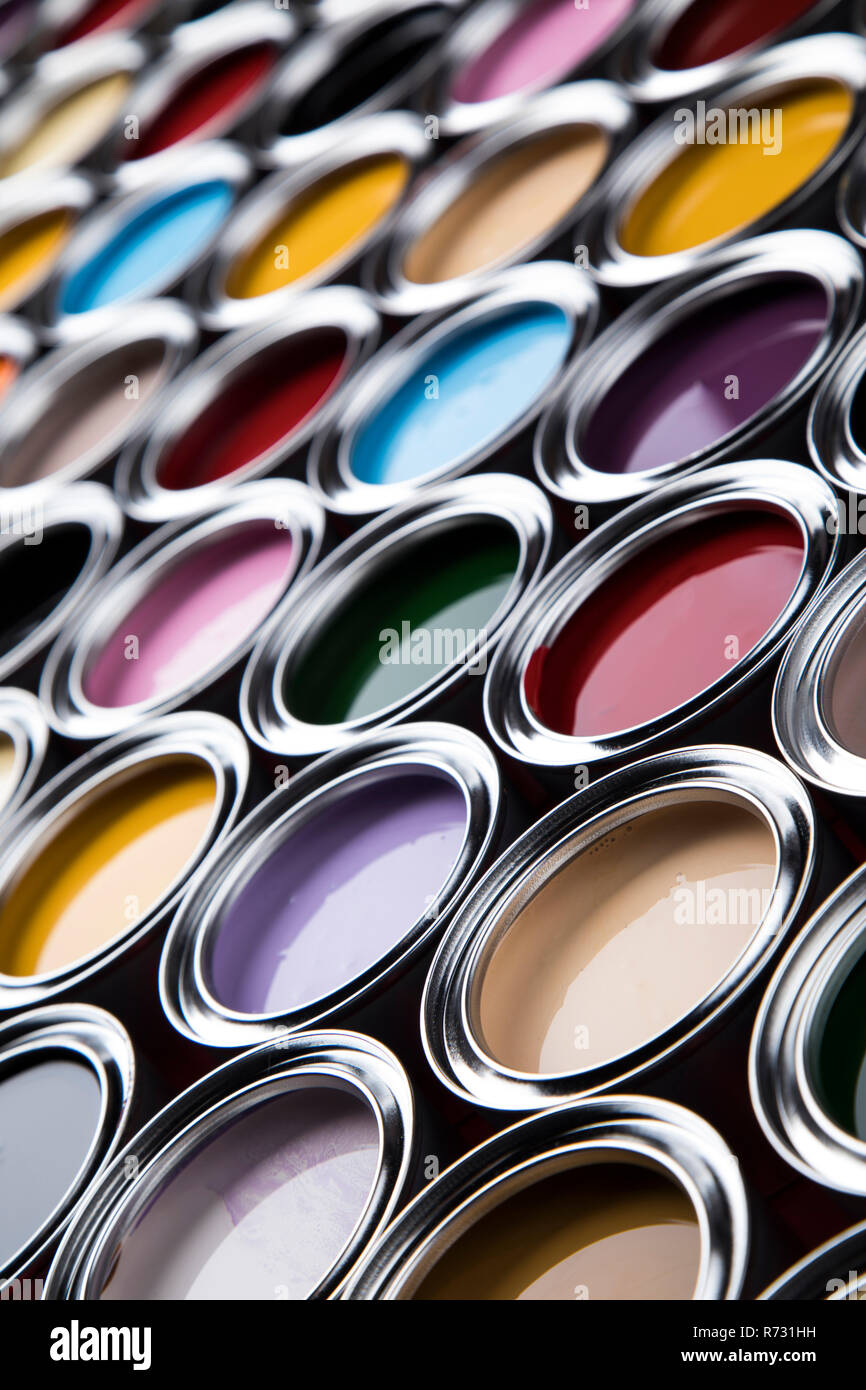 Colorful paint cans set Stock Photo - Alamy