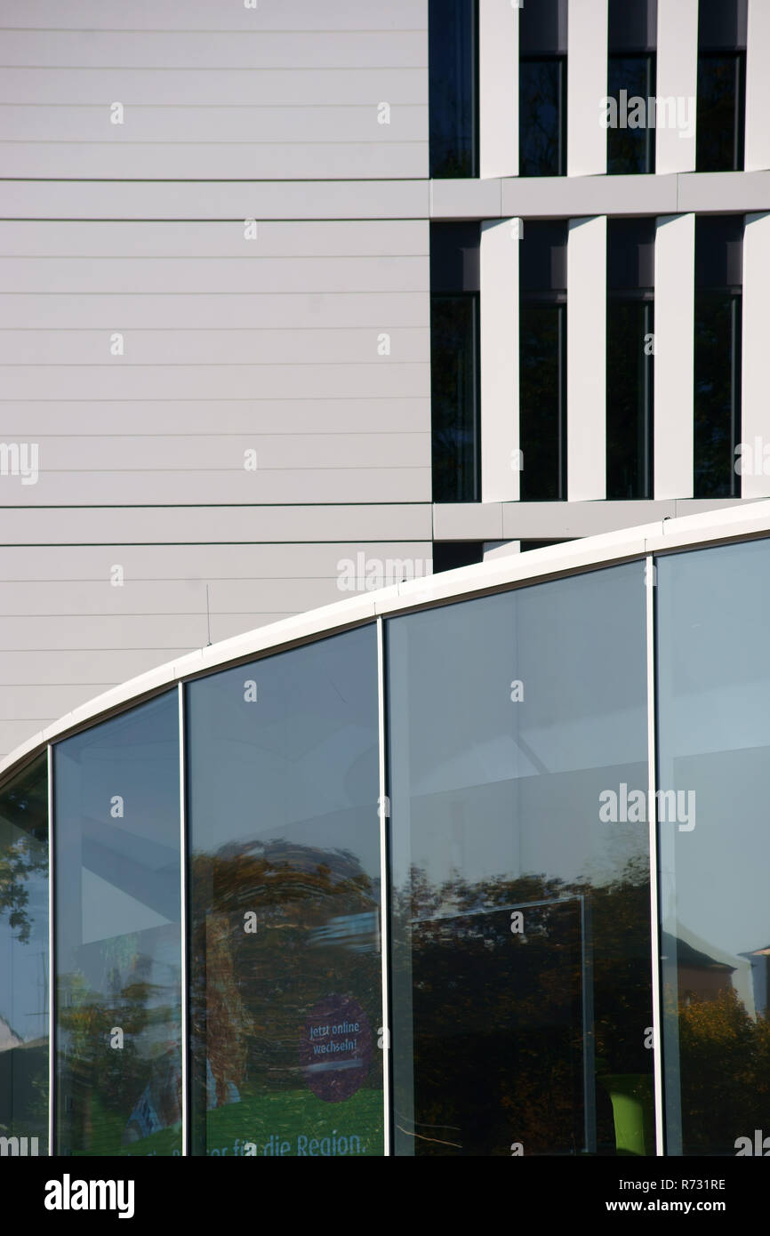 The modern hall of an office and commercial building with large windows ...