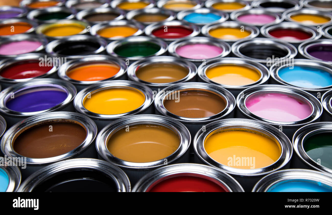 Colorful paint cans set Stock Photo - Alamy