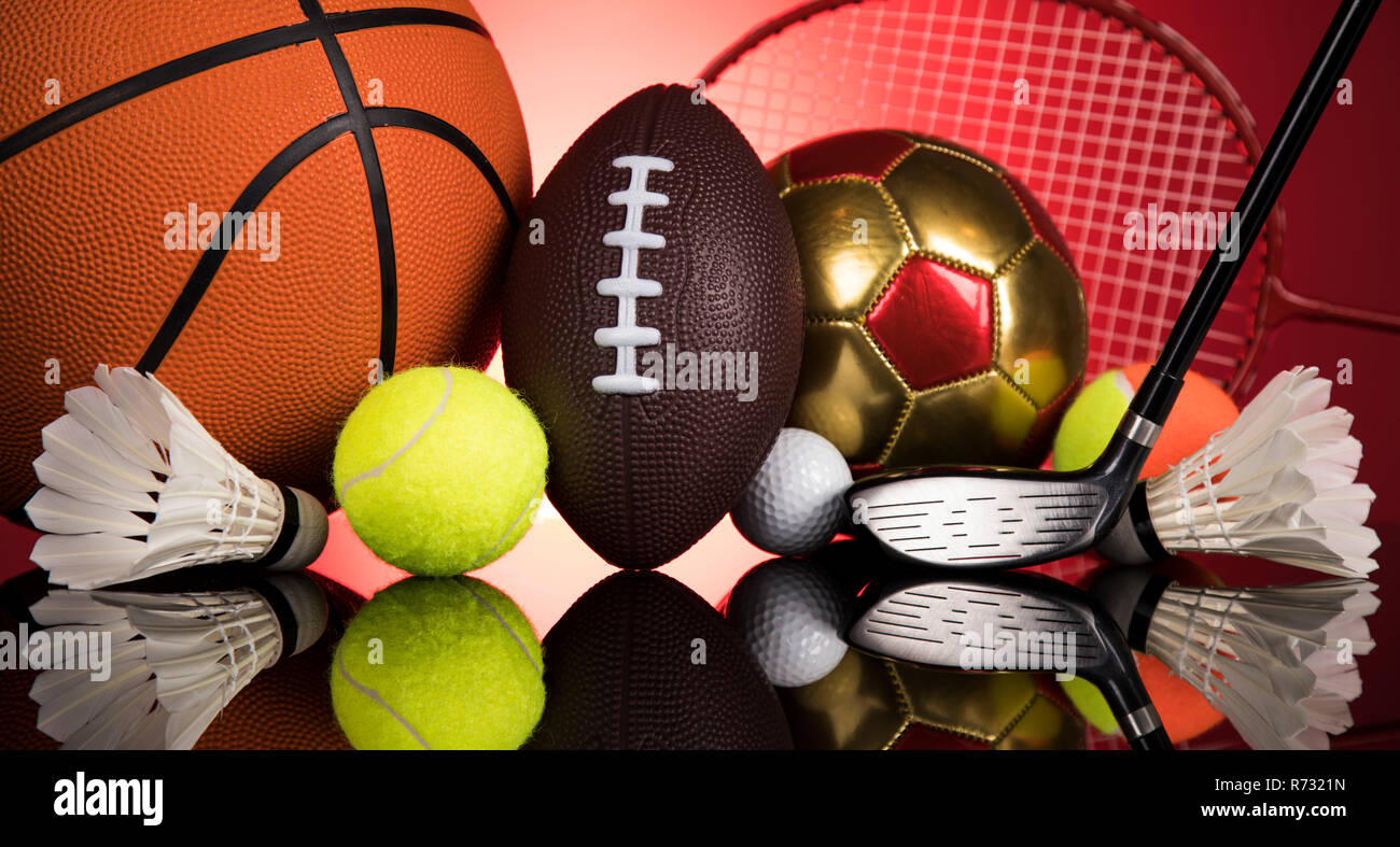 Group of sports equipment Stock Photo - Alamy