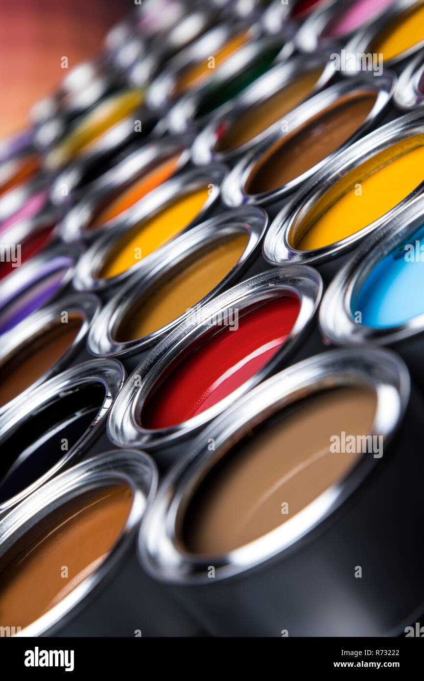 Colorful paint cans set Stock Photo - Alamy
