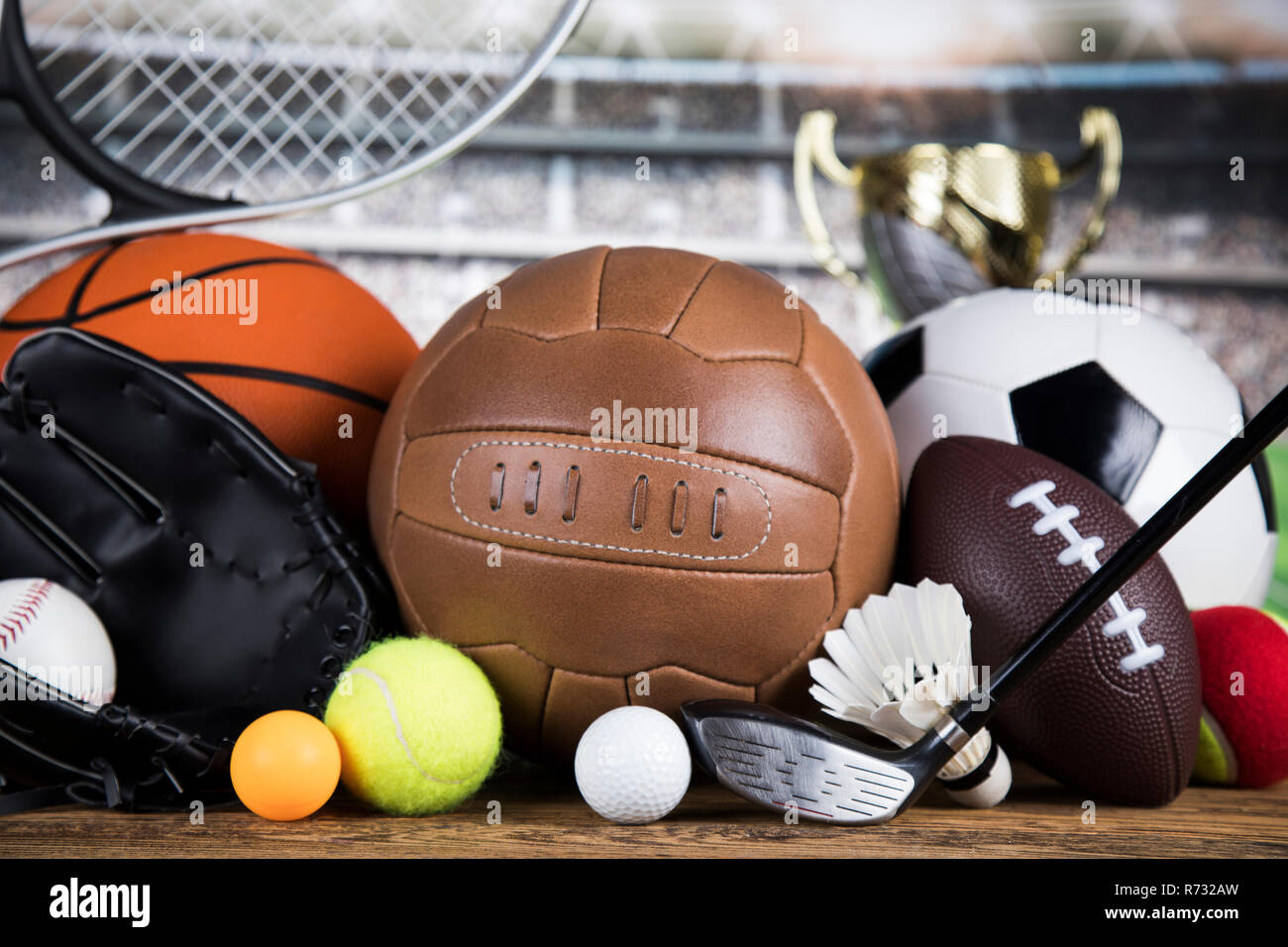 Winner trophy, Sport equipment and balls Stock Photo - Alamy