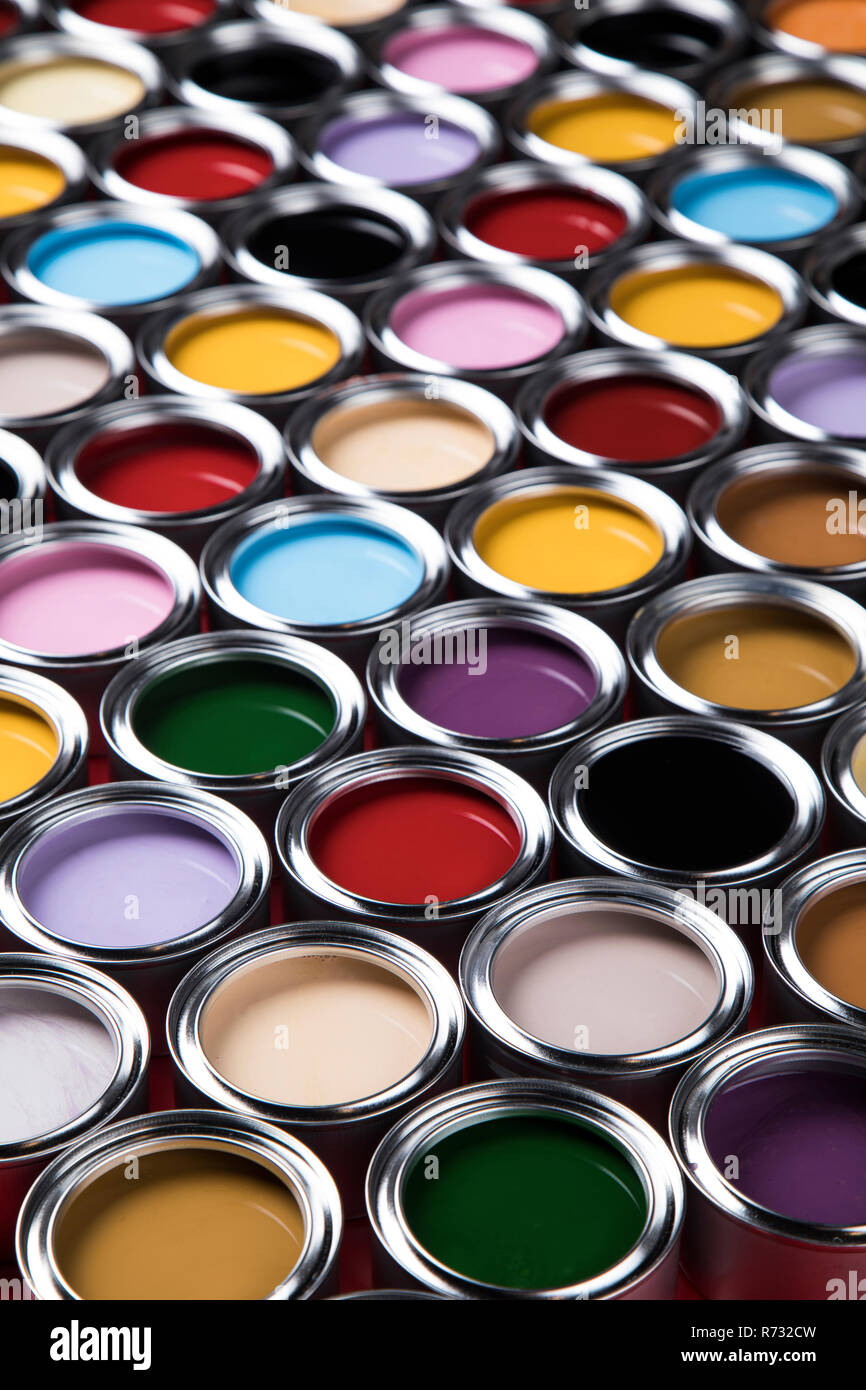 Colorful paint cans set Stock Photo - Alamy