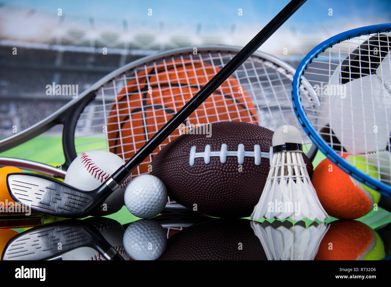 Group of sports equipment Stock Photo - Alamy
