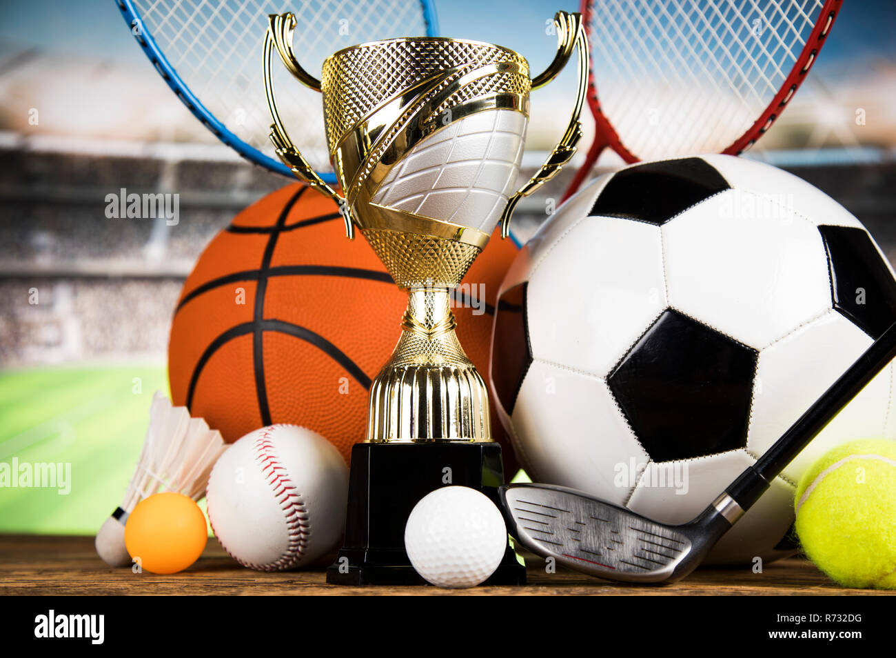 Trophy Winning, sport ball background Stock Photo - Alamy
