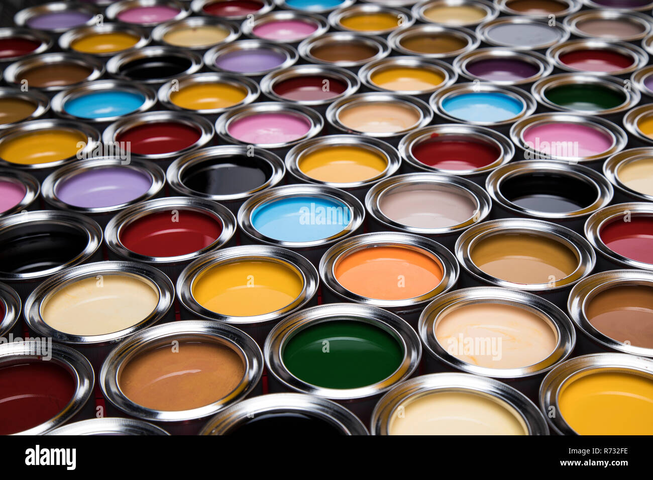 Collection of colored paints cans Stock Photo - Alamy