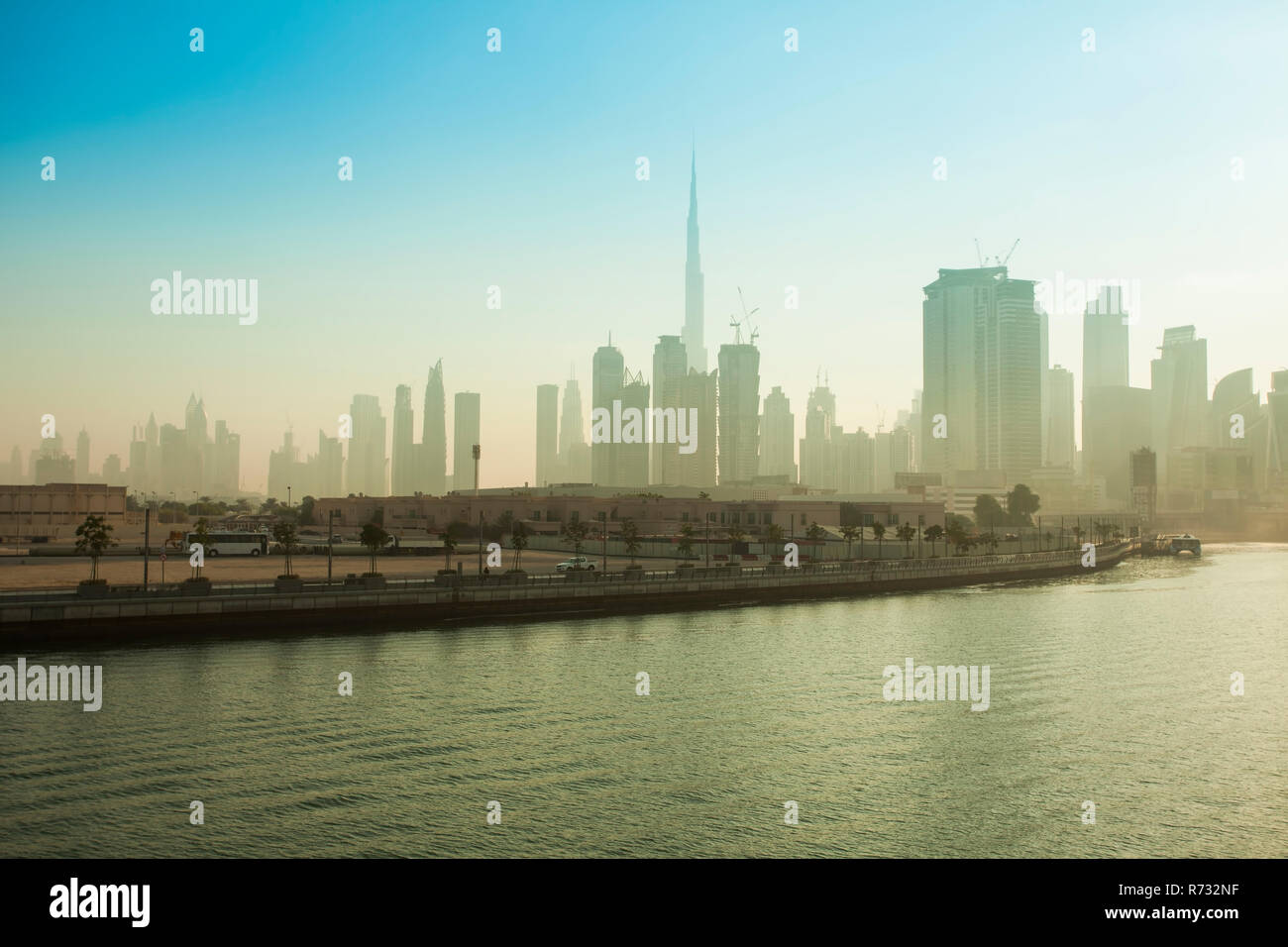 Dubai city skyline in the morning, sunrise Stock Photo - Alamy