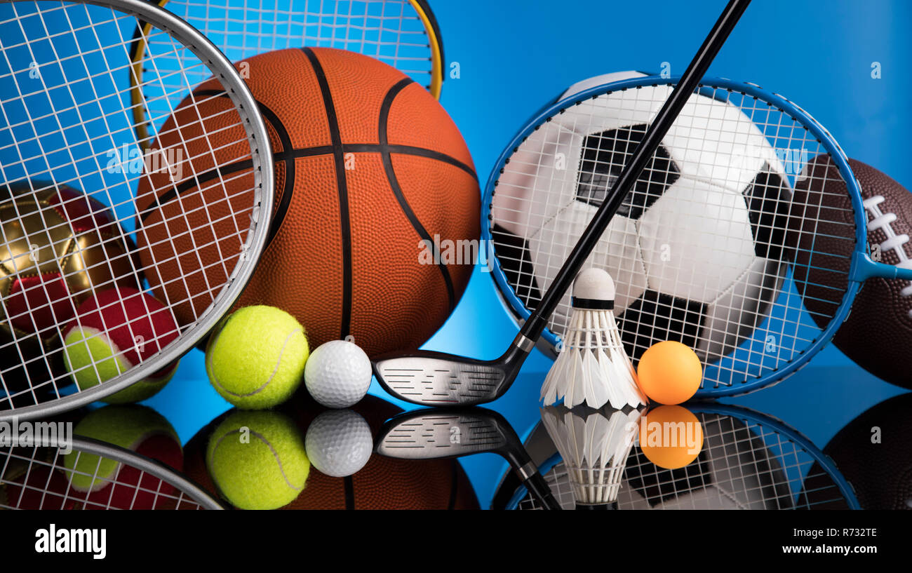 Group of sports equipment Stock Photo - Alamy