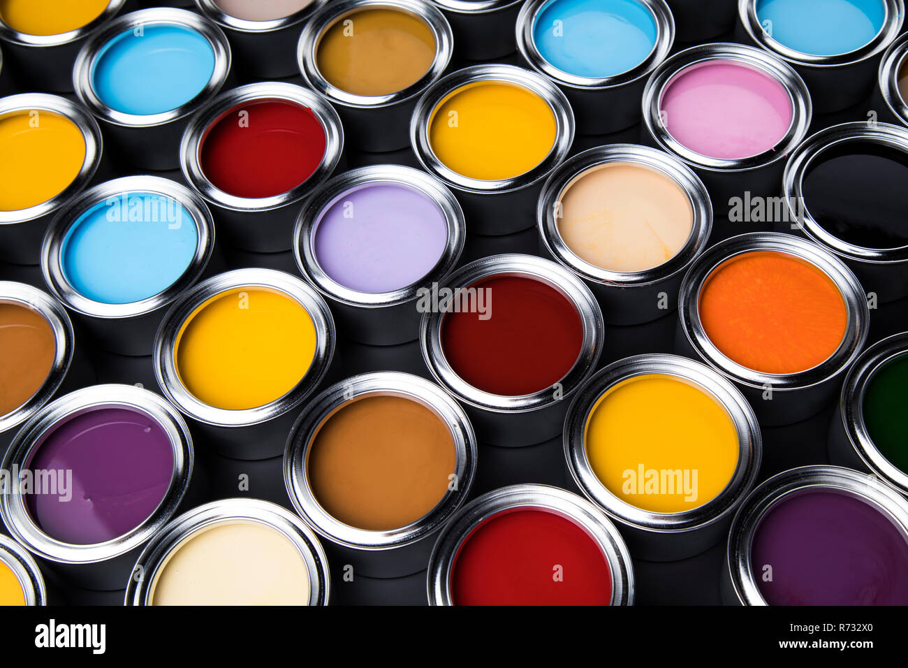 Background from multi color cans of paint Stock Photo - Alamy