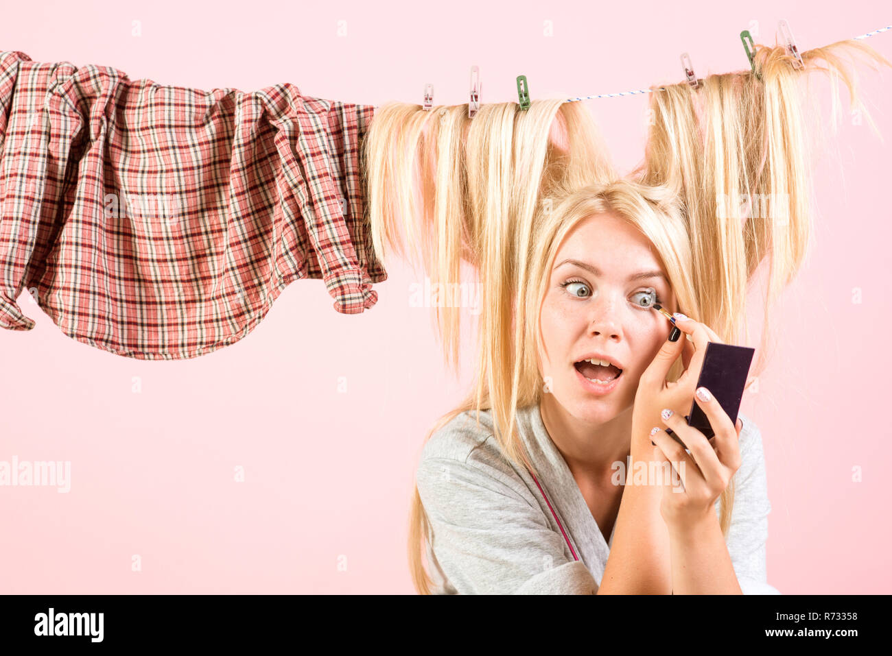 stressed retro housewife. Maid or housewife cares about house. Vintage ...