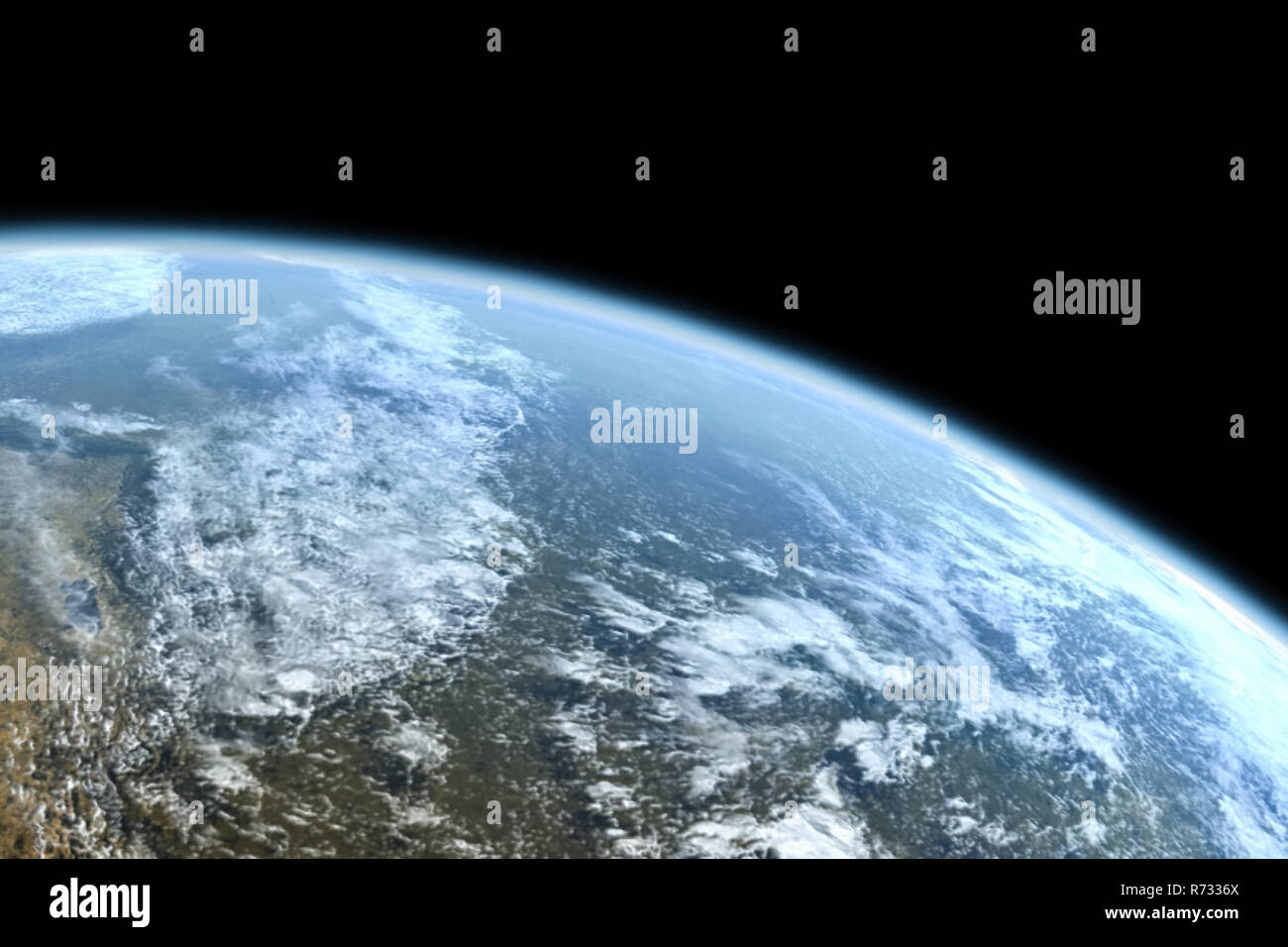 Mother Earth view from space, computer graphics. Near space above the ...