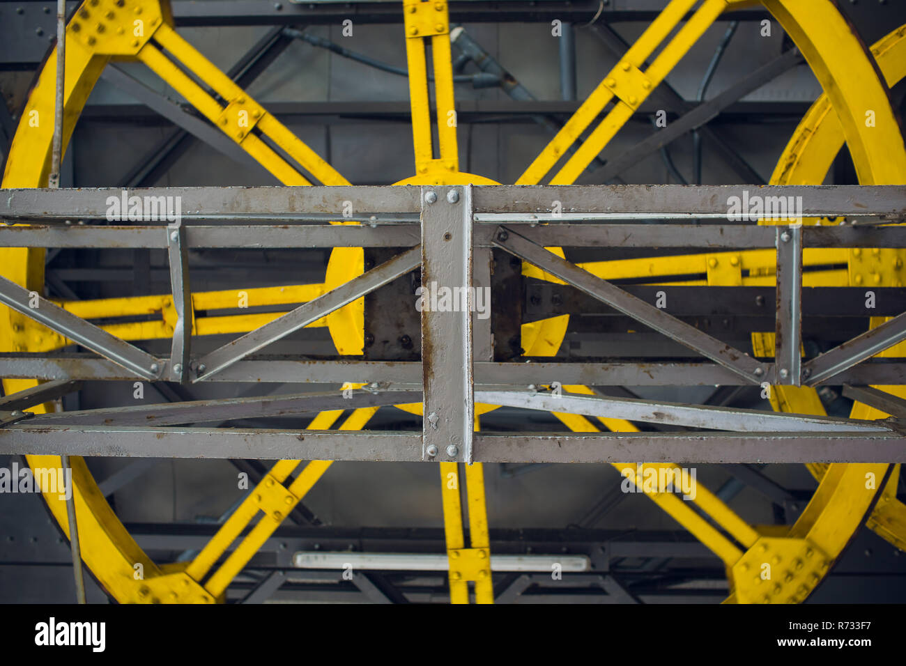 Funicular mechanism with one rotating wheel in the mountains Stock ...