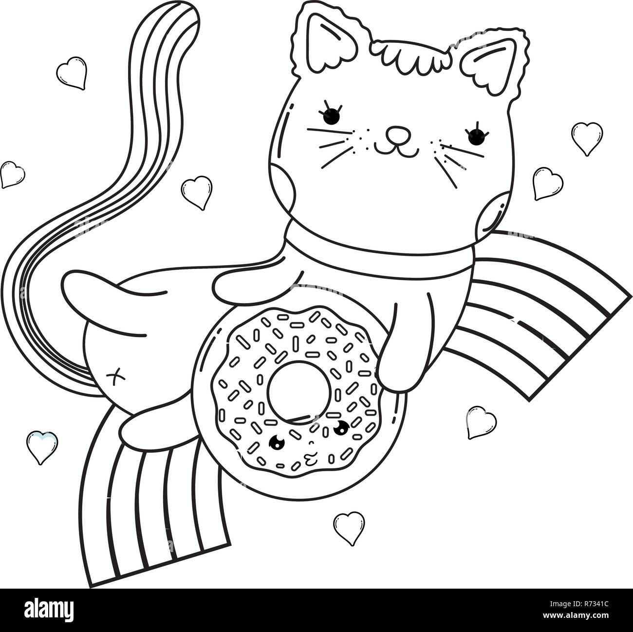 cute cat with donut in rainbow Stock Vector Image & Art - Alamy