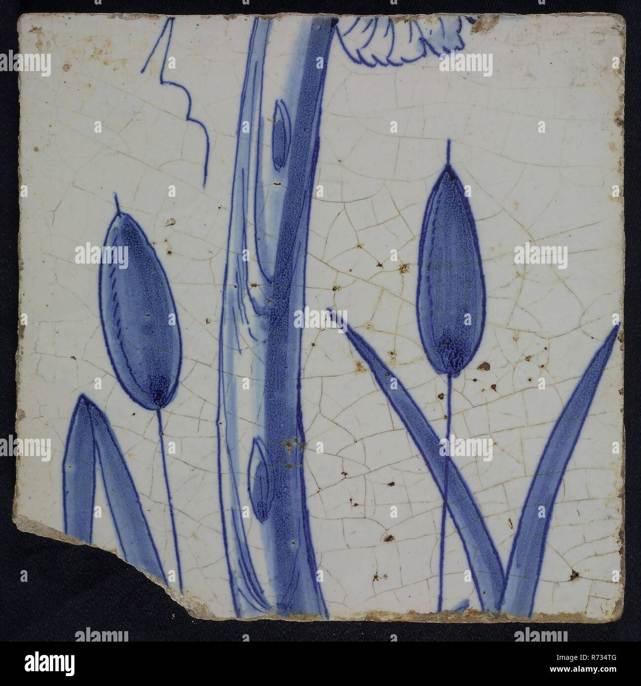 Blue tile with dense ears of corn and stem, of chimney pilaster with 13 ...