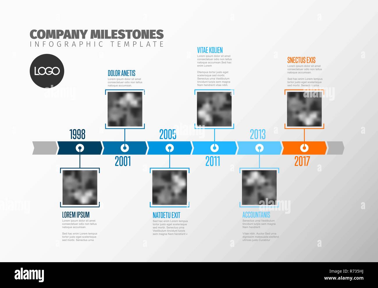 Vector Infographic Company Milestones Timeline Template with square ...