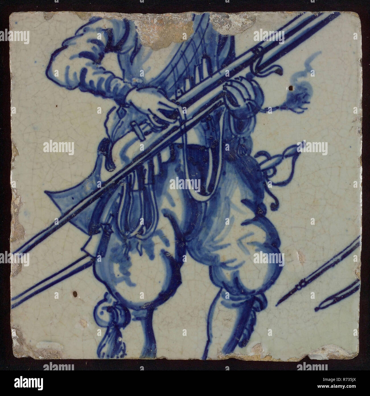 Tile of tableau with in blue torso of soldier with rifle, tile picture ...