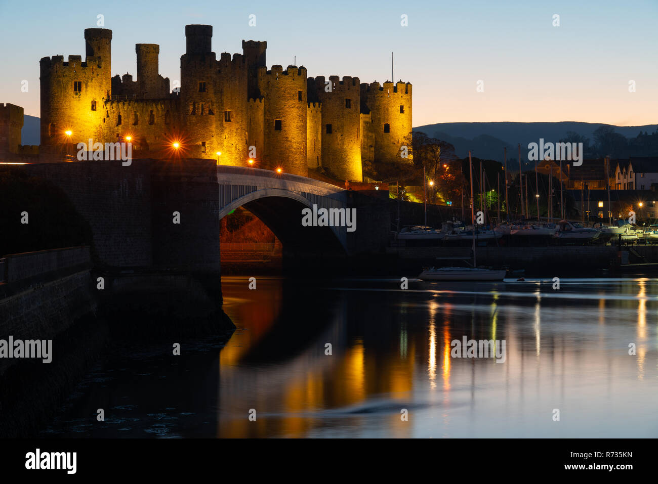 Conwy Castle and Quay on the River Conwy, North Wales. Image taken in ...
