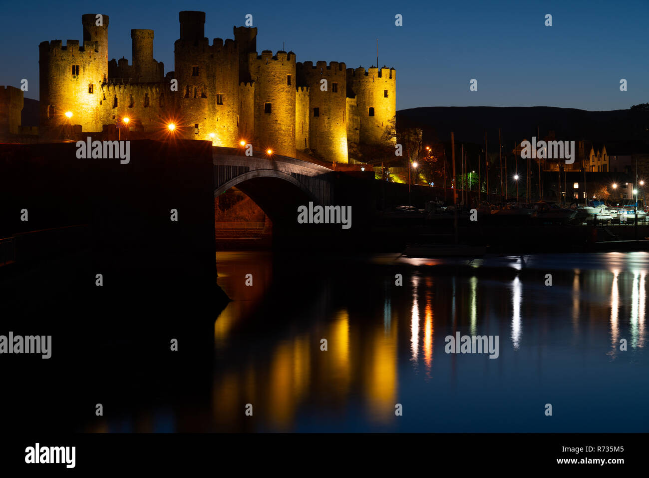 Conwy Castle and Quay on the River Conwy, North Wales. Image taken in ...