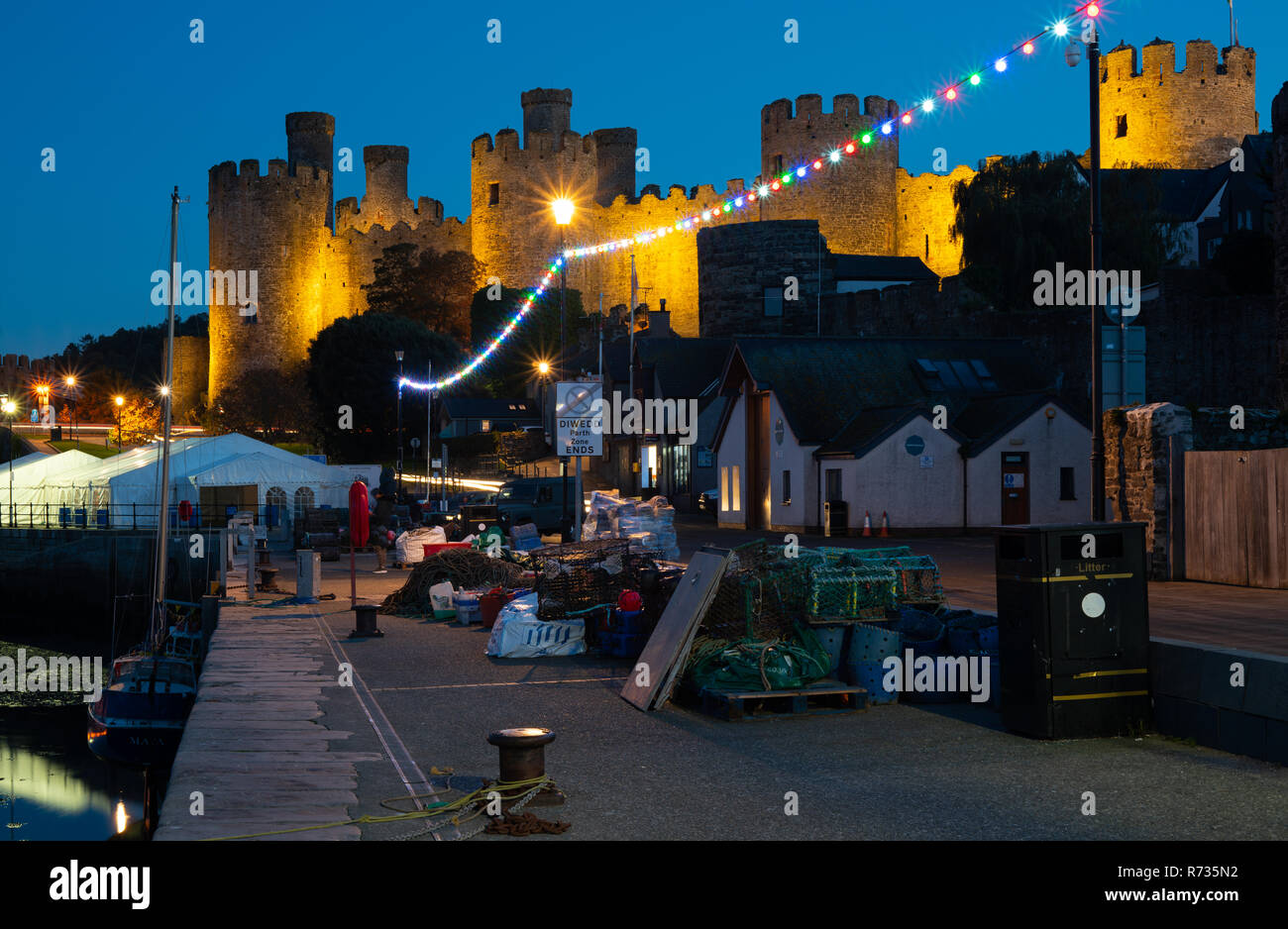 Conwy Castle and Quay on the River Conwy, North Wales. Image taken in ...
