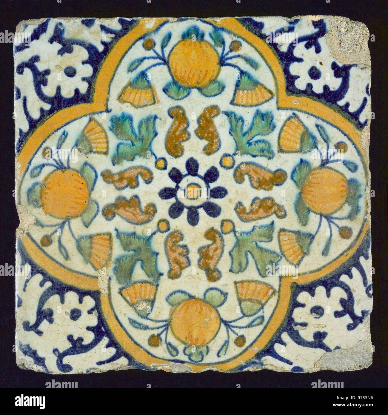 Ornament tile or pompadrain tile, corner pattern palmet, wall tile tile ...