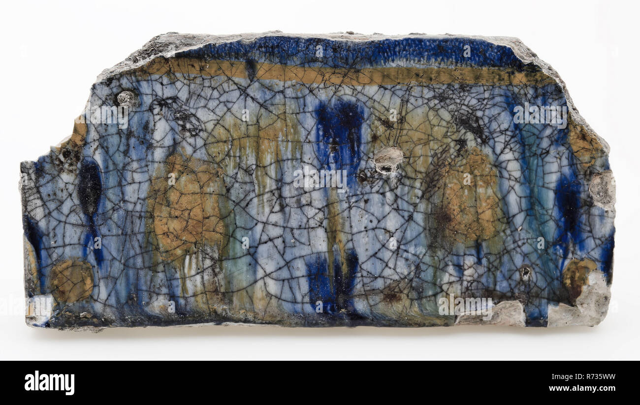 Pottery tile, pastel with flowed, polychrome representation, wall tile ...