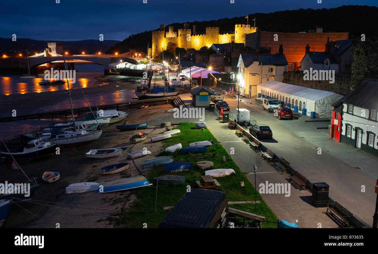 Conwy Castle and Quay on the River Conwy, North Wales. Image taken in ...