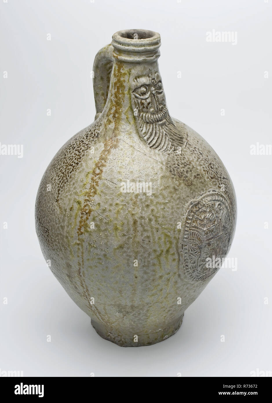Gray Bartmann jug, also called Bellarmine jug, stoneware, with beard ...