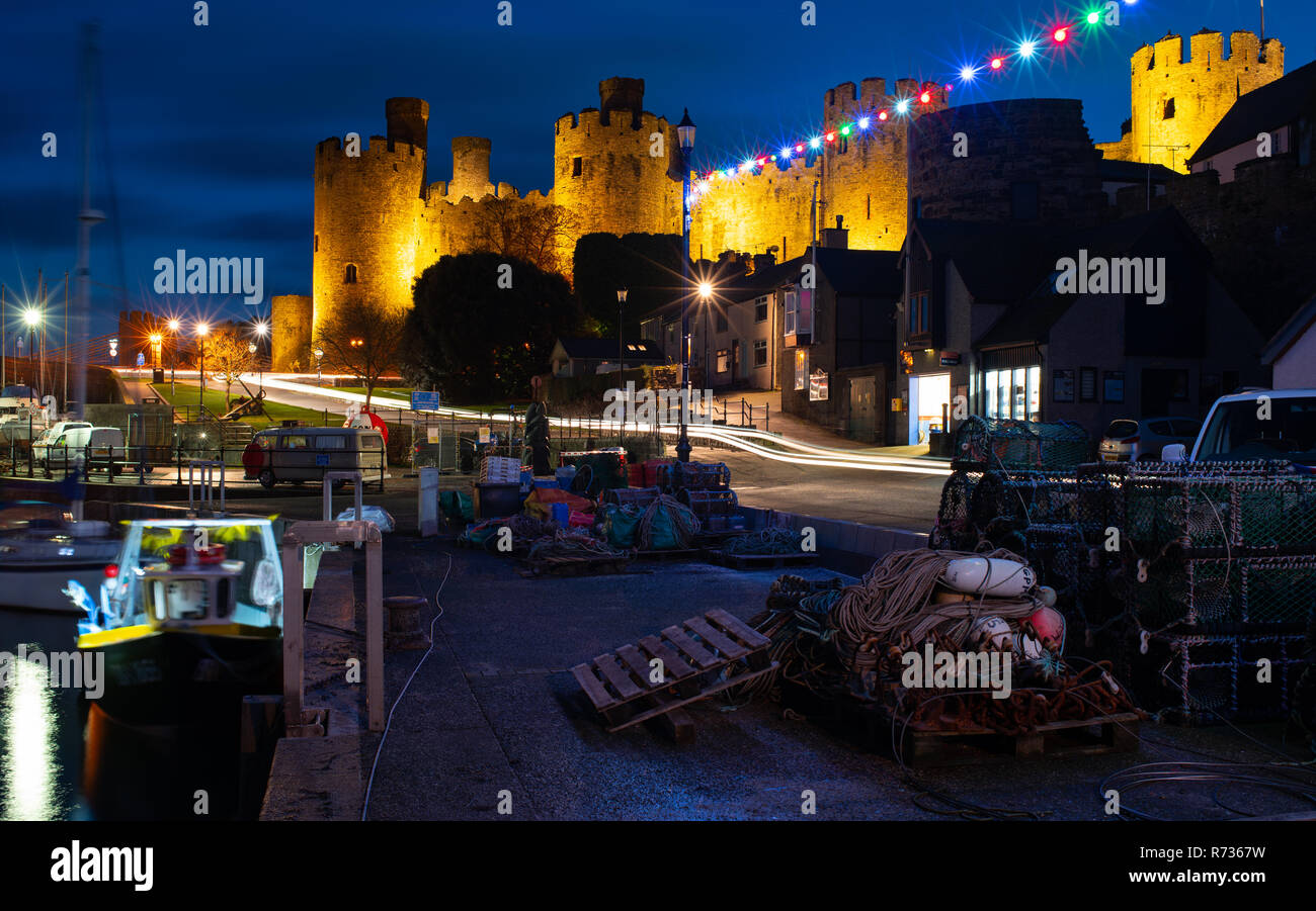 Conwy Castle and Quay on the River Conwy, North Wales. Image taken in ...