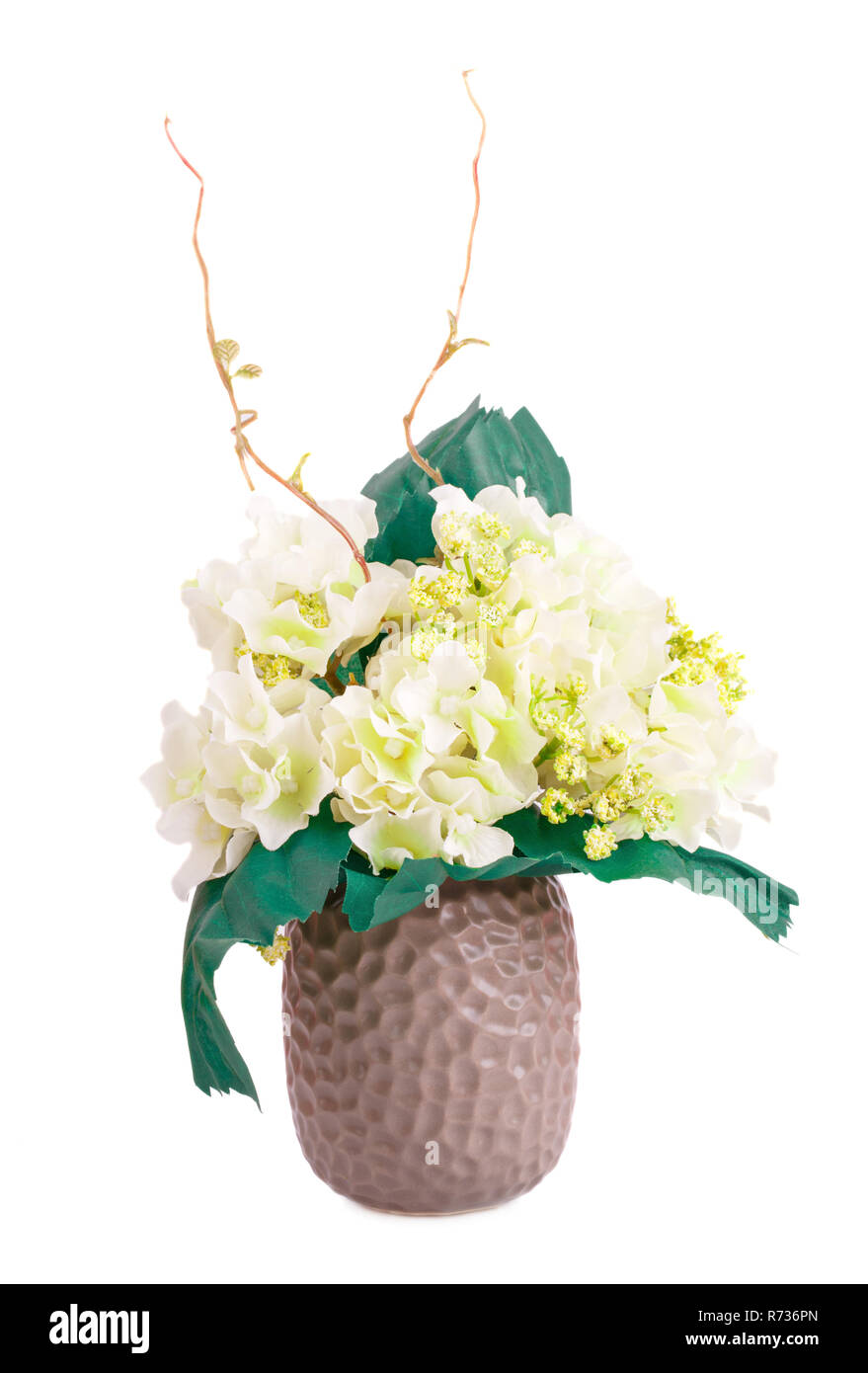 White fabric flowers in vase isolated on white background Stock Photo ...