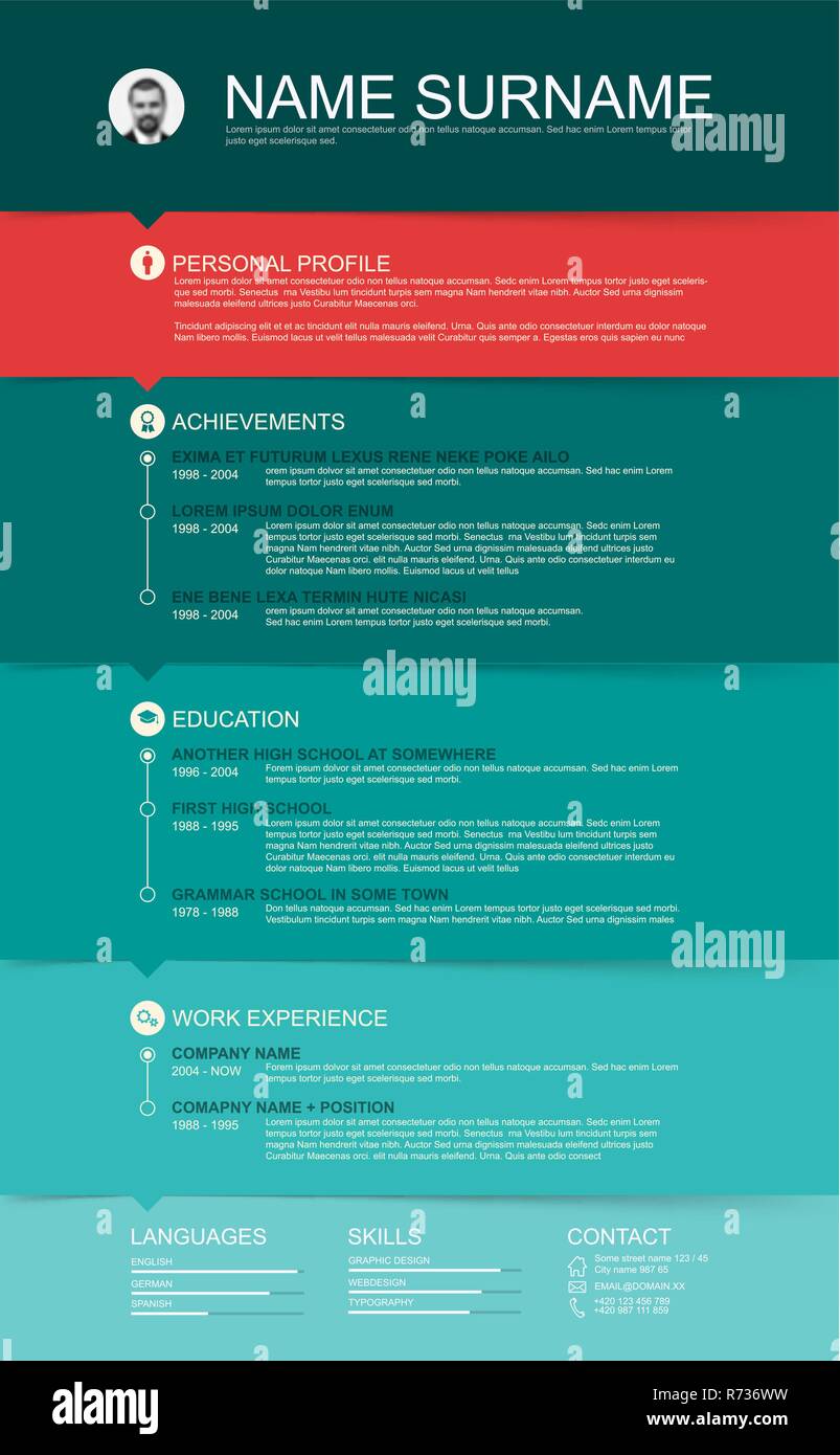 Vector minimalist cv / resume template with color stripes - teal and ...