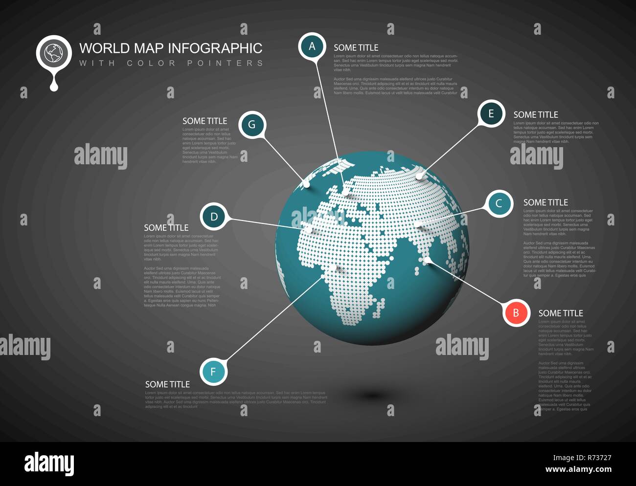 World map globe with pointer marks - dark version teal and red template Stock Vector Image & Art ...