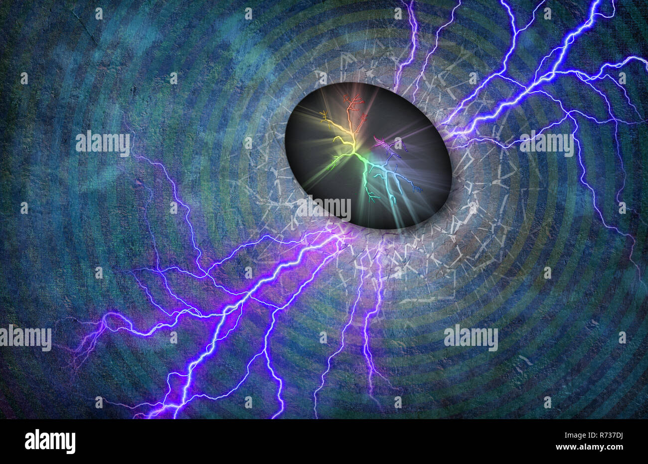 Cracked Stone Emits Light and Radiates Electricity Stock Photo - Alamy