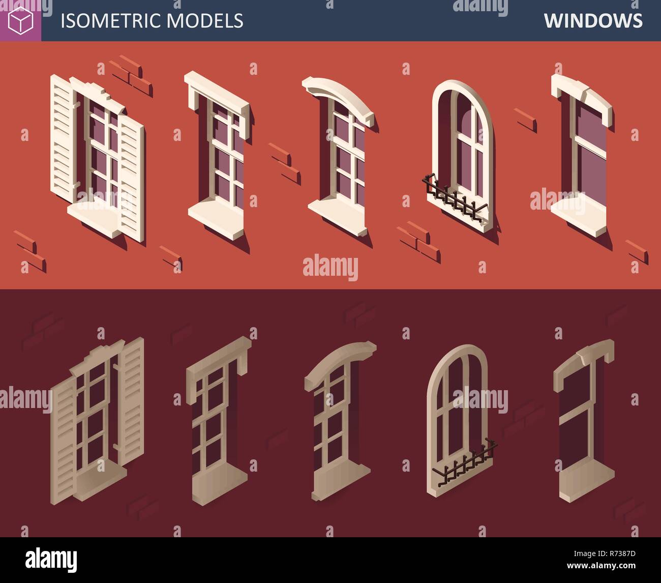Various Isometric Windows Set. 3d Isometric illustration Stock Vector ...