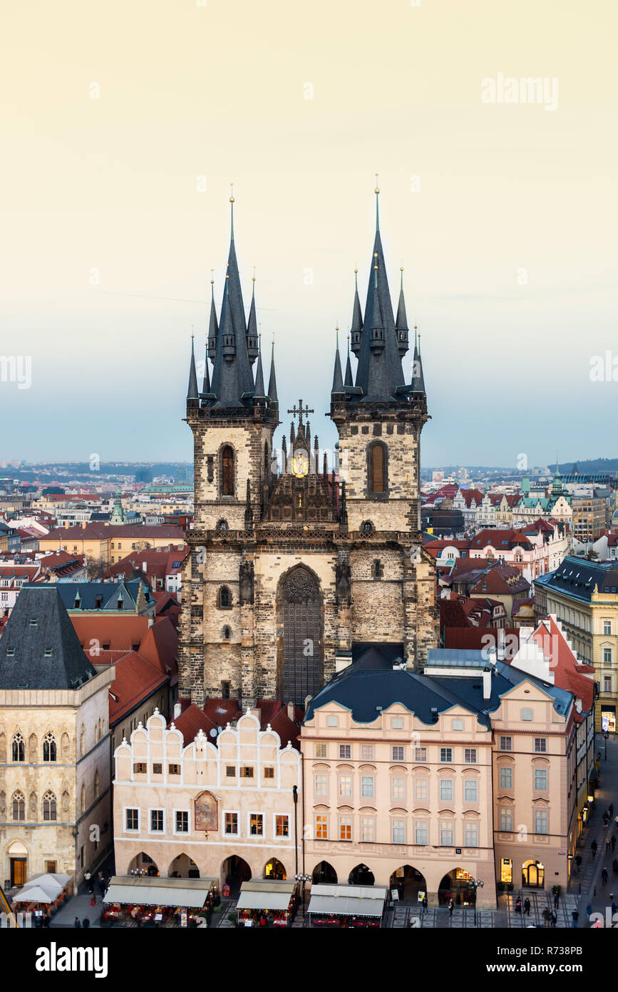 View on Prague panorama with red roofs and historic architecture Stock ...