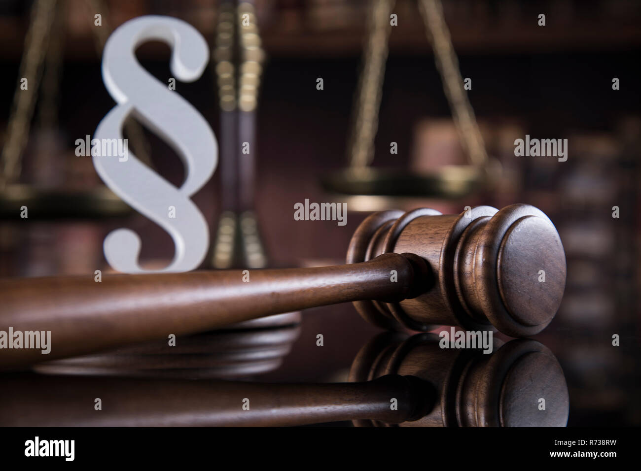Mallet, Law, legal code and scales of justice concept and paragraph ...