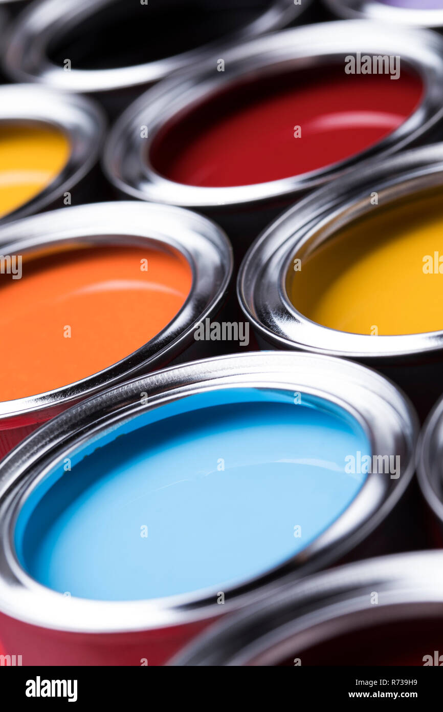 Colorful paint cans set Stock Photo - Alamy