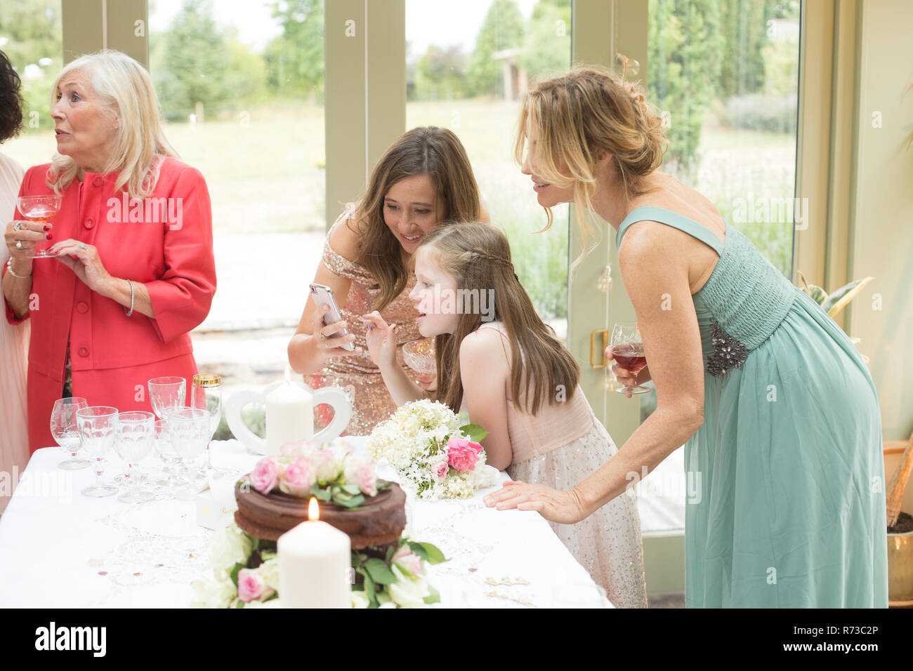 Female wedding guests at reception Stock Photo - Alamy