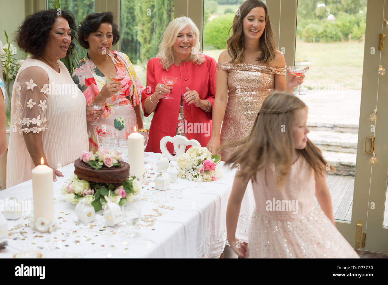 Female wedding guests at reception Stock Photo - Alamy