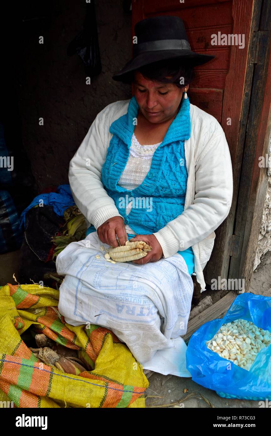 Shelling maize in CHAVIN de Huantar. Department of Ancash.PERU Stock ...