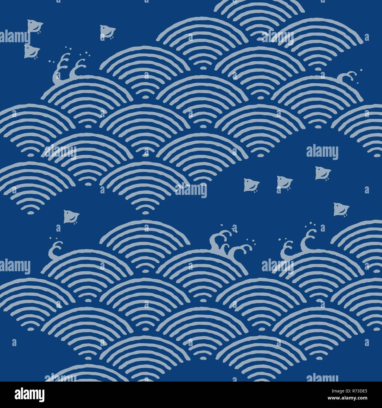 Wave and birds, Japanese traditional pattern Stock Photo - Alamy