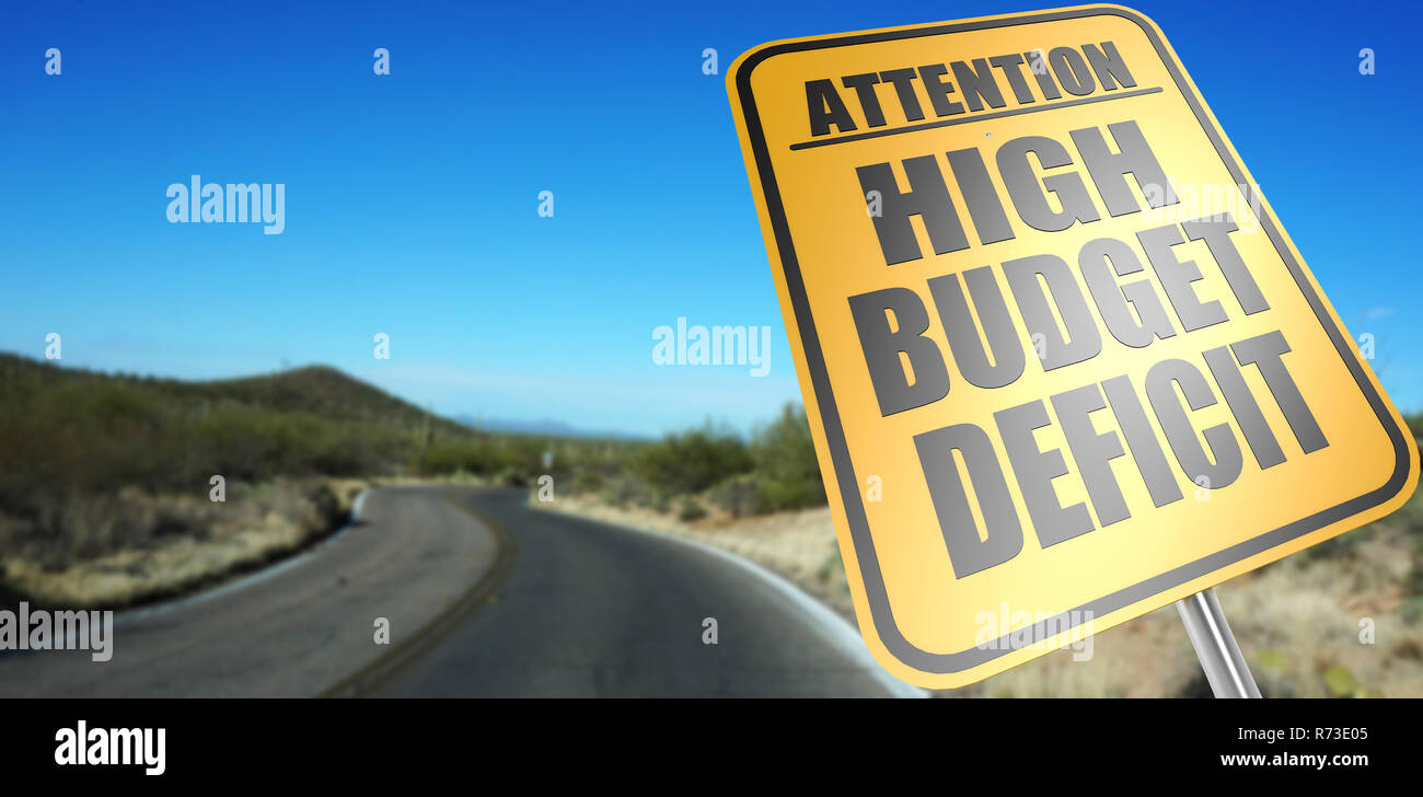 High budget deficit road sign Stock Photo - Alamy