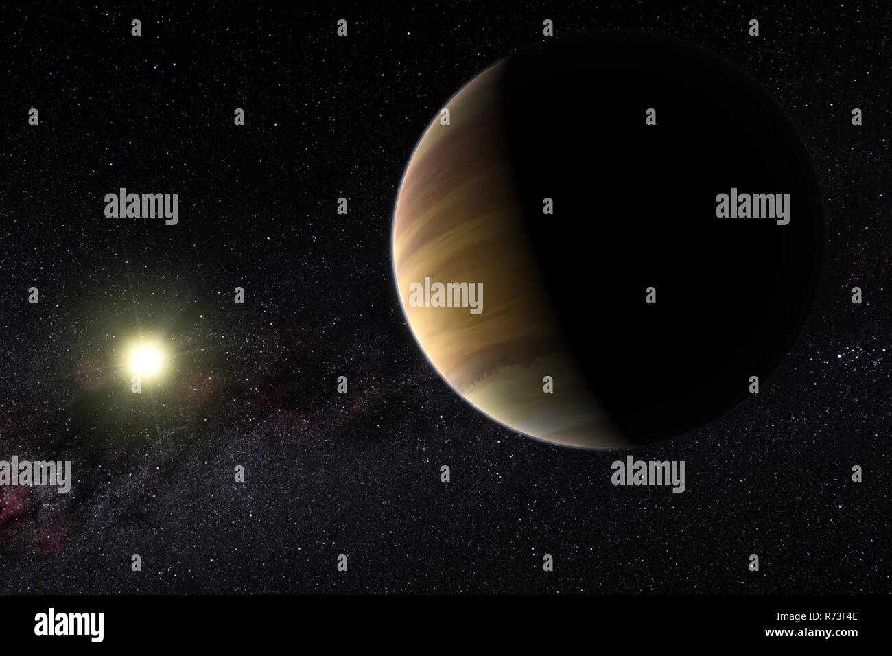 A large gas planet on the background of its star. Computer graphics ...