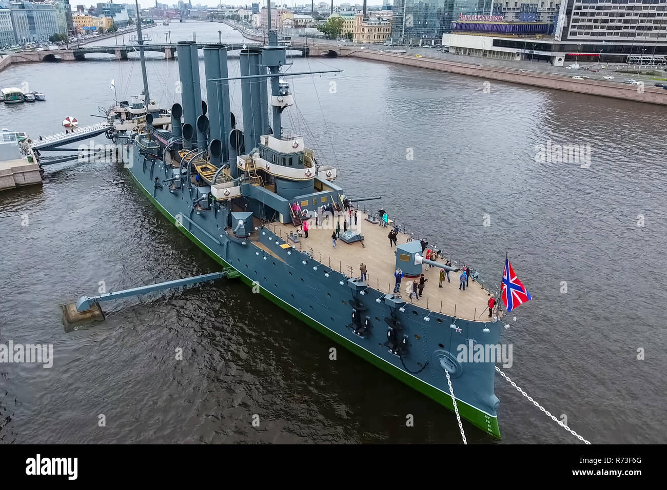 Cruiser Aurora in the River Neu, the city of St.Petersburg. Open to ...